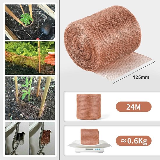 Koperen gaas (125 cm x 24 m) flexibel tegen knaagdieren en slakken ...
