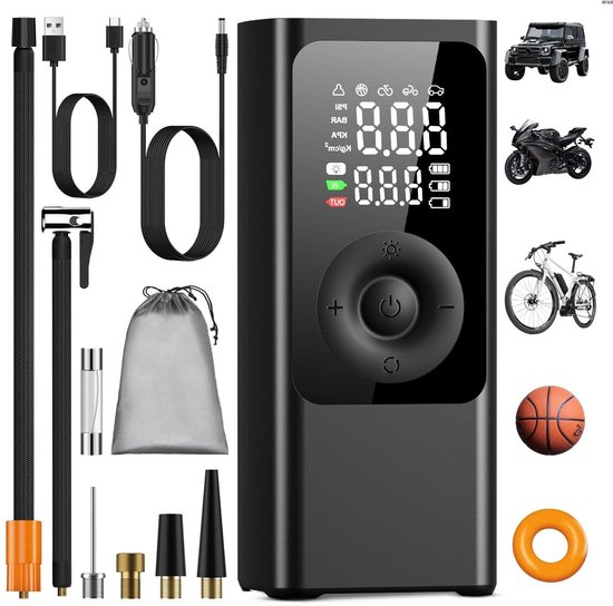 RFWR® Draagbare Elektrische Luchtpomp met Digitale Drukweergave - 150 PSI, 10000 mAh... | bol