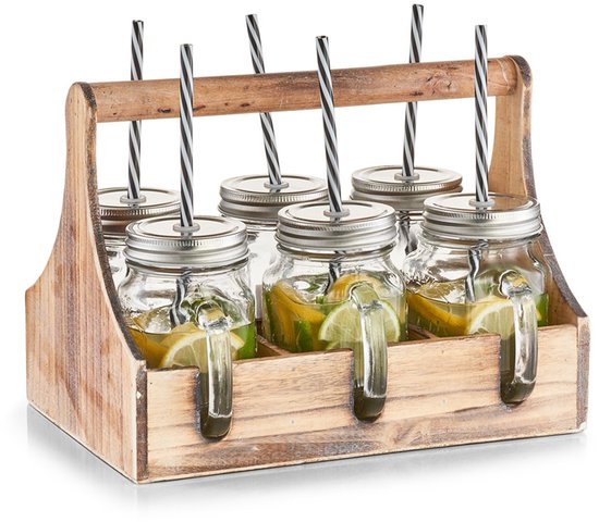 Houten kist met glazen - modern design - set van 6 | bol