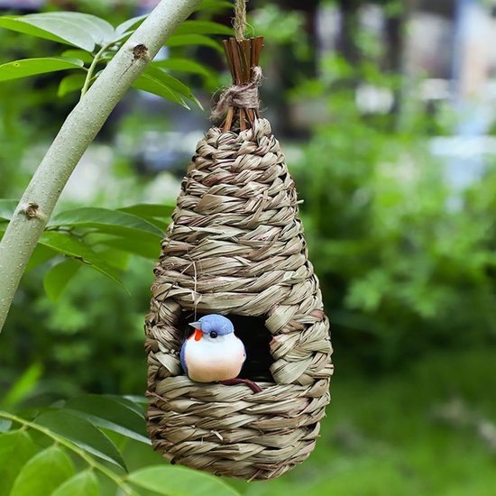 Vogelnest Gras - Handgeweven Vogelhuisjes voor Tuin - 2 Stuks - Ovaal ...