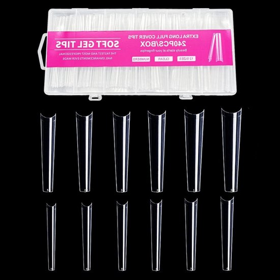 Allecto Plus - 240x Extra lange Clear Coffin Nail Tips voor Acryl ...