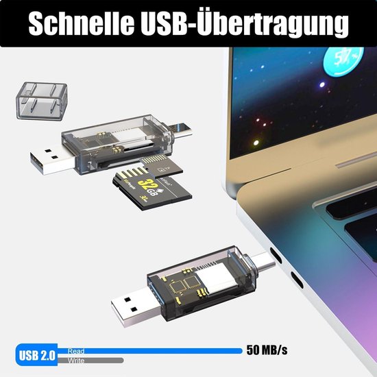 Allecto Plus - SD-kaartlezer USB 2.0 USBC SD-kaartlezer transparant - 2 ...