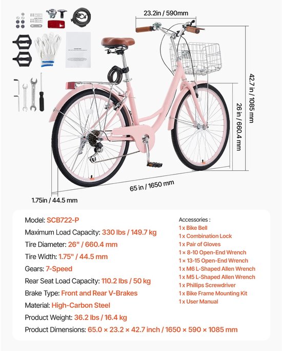 Mila Shop Cruiser fiets - Strandcruiserfiets met mand - Bagagedrager ...