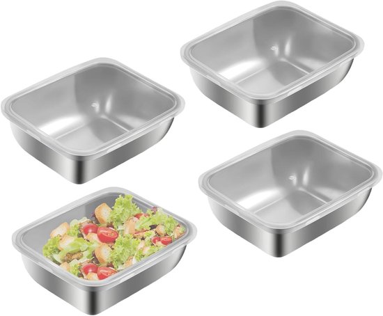 Allecto Plus - 4-delige set RVS opbergdozen met deksels - Stapelbare ...