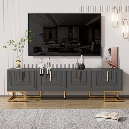 Tv-meubel – Modern Design met Textuurdeuren – Opbergruimte met 4 Deuren ...