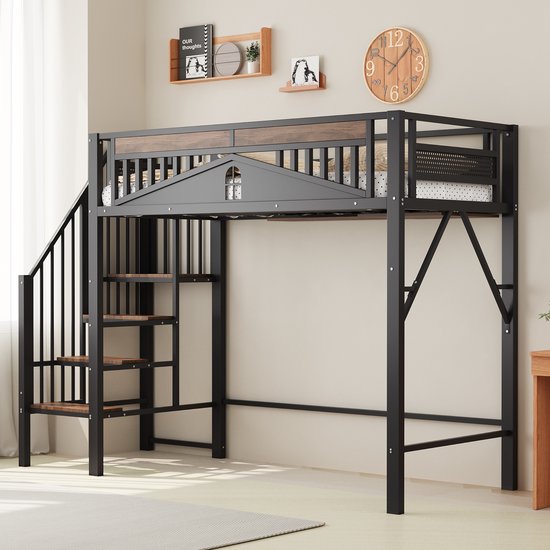Sweiko Hoogslaper - 90 x 200 cm - Veiligheidsrails - Zwart (zonder bank ...