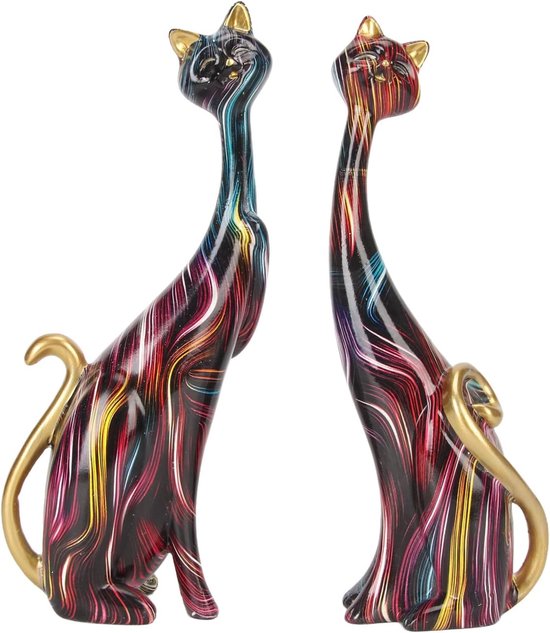 Cat Statues, Abstract Oil Painting Cat Statues Rounded Edges Durable ...