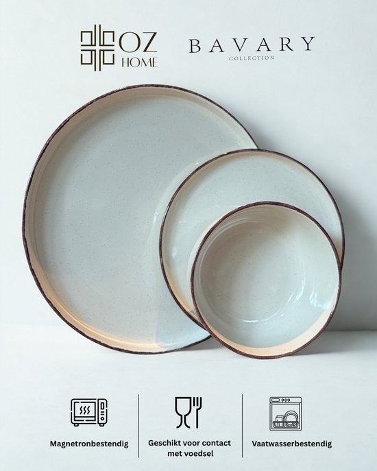 BAVARY 24-delig Servies set - Beige keramisch - Vaatwasser- en ...