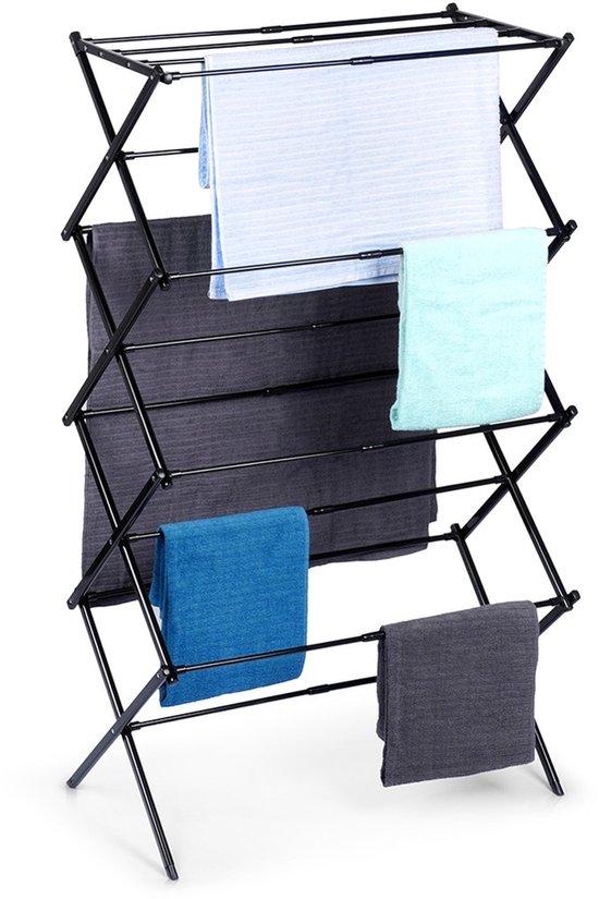 Droogrek Staand Metaal Zwart Verticaal Intrekbaar 43-75x37,5x139 cm ...