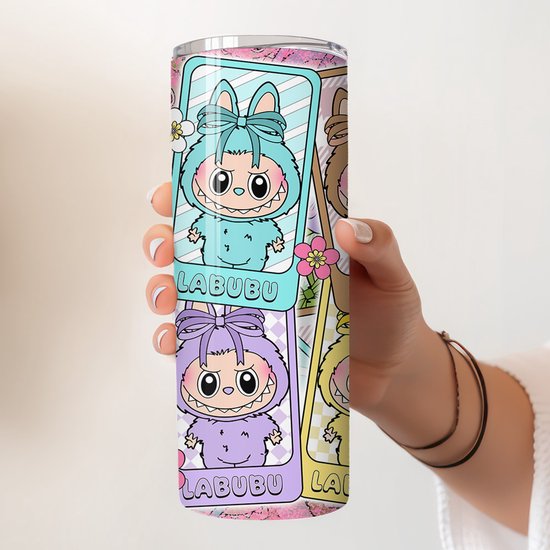Creasowl® Labubu Frames Tumbler 600ml – Drinkbeker met Metalen Rietje ...