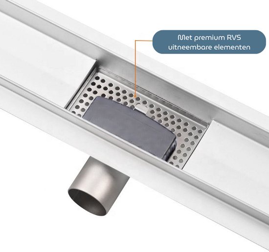 AquaVik Douchegoot Elit Met Flens en Rooster 90 x 7 cm Premium RVS | bol