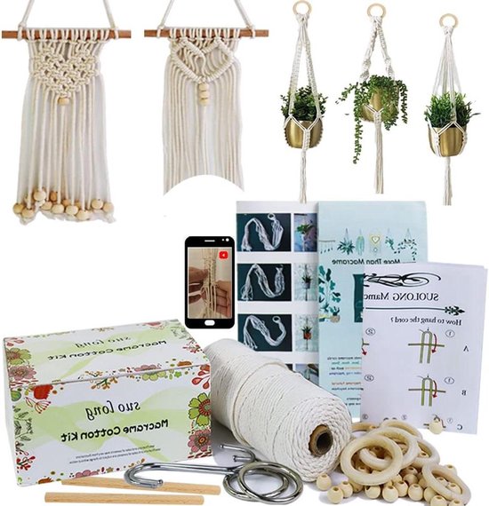 Beginners Macrame Kit with 3mm Cord, Beads, Rings, and Instruction Book - Complete... | bol