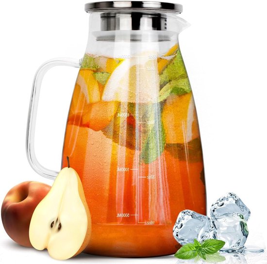 2 Liter Glass Jug with Lid - Made of Heat Resistant Borosilicate Glass ...