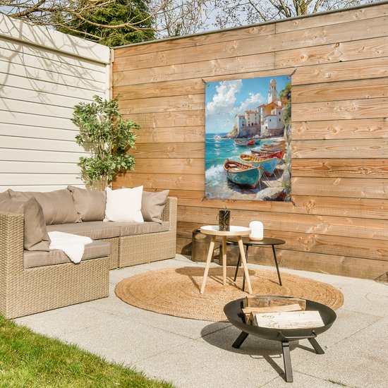 Tuinposter 60x80 cm - Tuindecoratie Boten - Rotsen - Zee - Zon - Poster ...