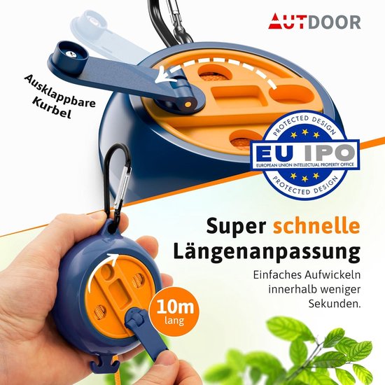 Retractable Clothesline with Folding Hand Crank for Effortless Rolling ...