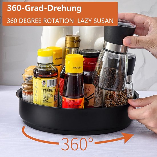 Zwart draaiplateau - organizer voor koelkast - keuken - 30 cm - kruidenrek - draaibaar... | bol