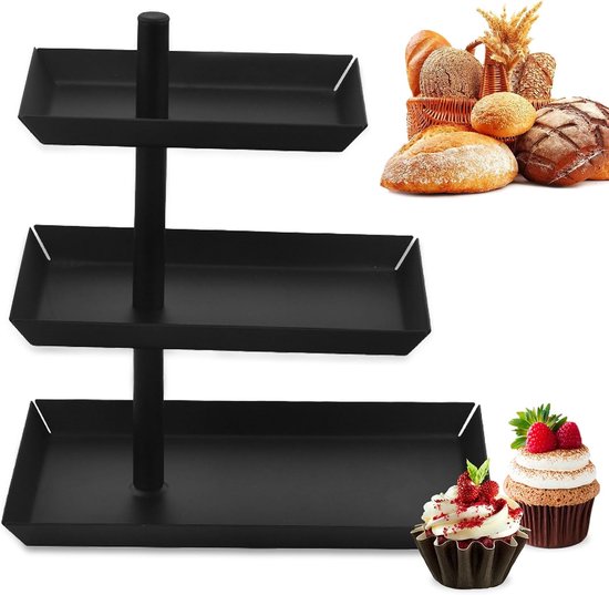 3-Tier Cake Stand - 360° Draaibare Zwarte Cake Stand - Fruit Stand ...
