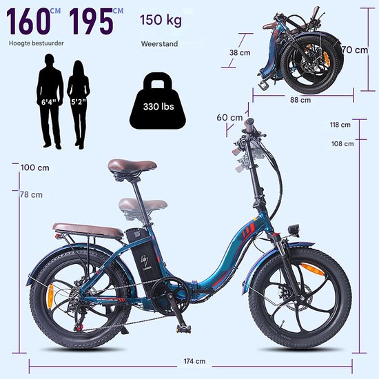 Elektrische Vouwfiets | E-Bike | 20 x 3.0 Inch Dikke Banden | 36V 18Ah ...