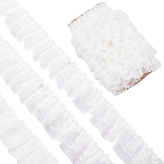 Witte geplooide chiffon kanten rand - 10 meter - 65 cm breed - voor ...