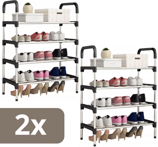 2x Schoenenrek - Praktische Schoenenkast - XXL - 2 REKKEN - Zwart ...