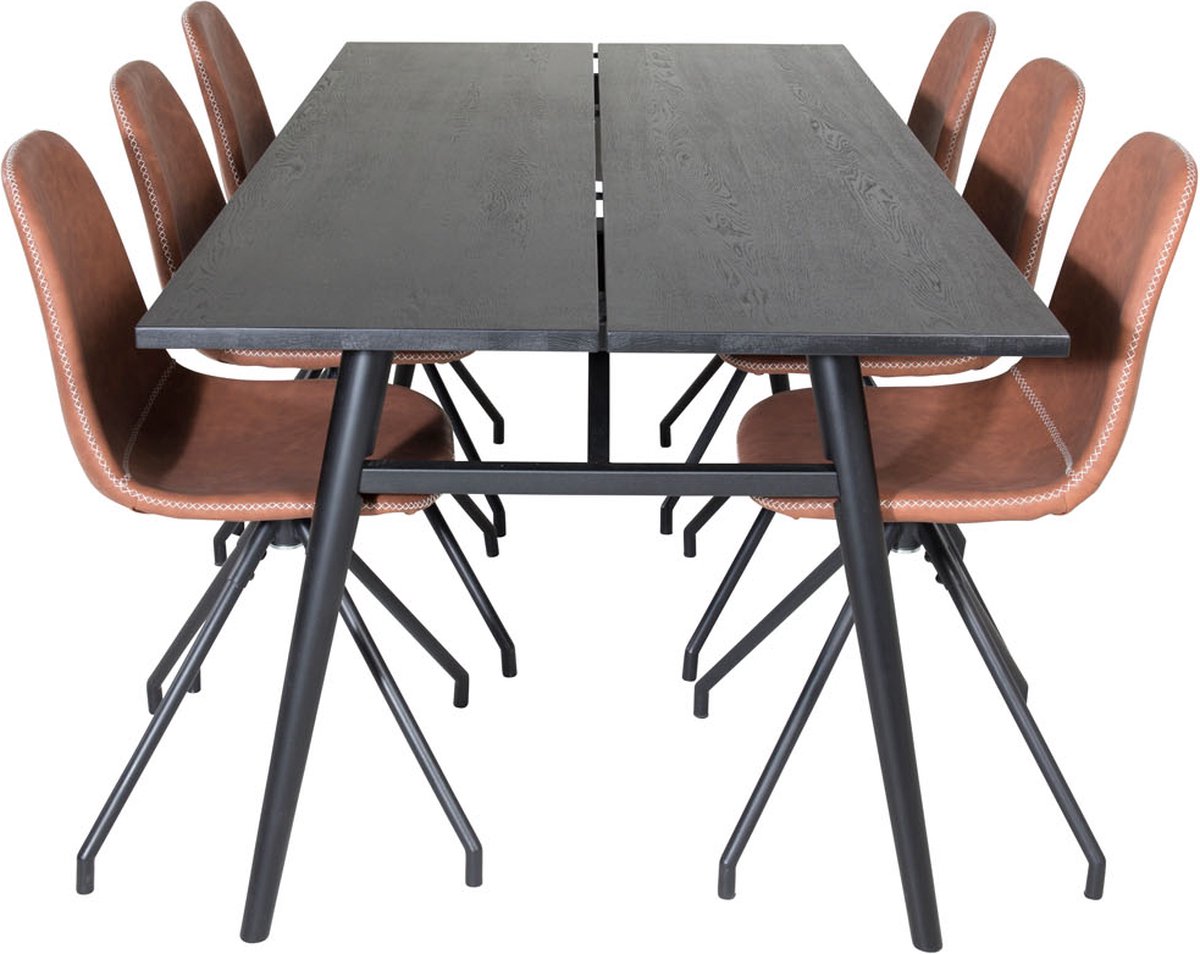 Sleek eethoek eetkamertafel uitschuifbare tafel lengte cm 195 / 280 zwart en 6 Polar... | bol.com