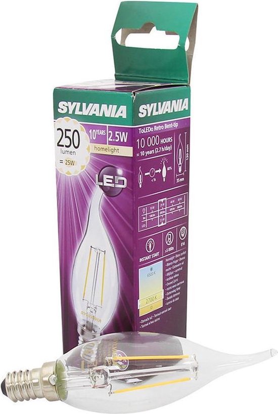 Sylvania SYL-0027183 Led Retro Filament Lamp E14 Gebogen Kaars 4 W 250 ...