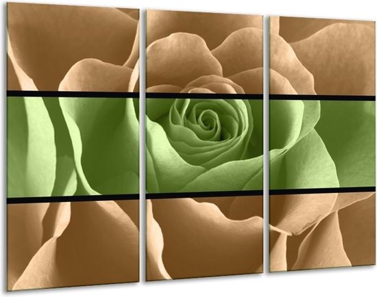 GroepArt - Schilderij - Roos - Groen, Bruin, Zwart - 120x80cm 3Luik ...