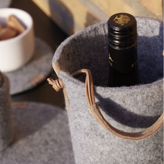 Lübech Living Zero Waste wol/vilt wijn draagtas & koeler - lichtgrijs ...