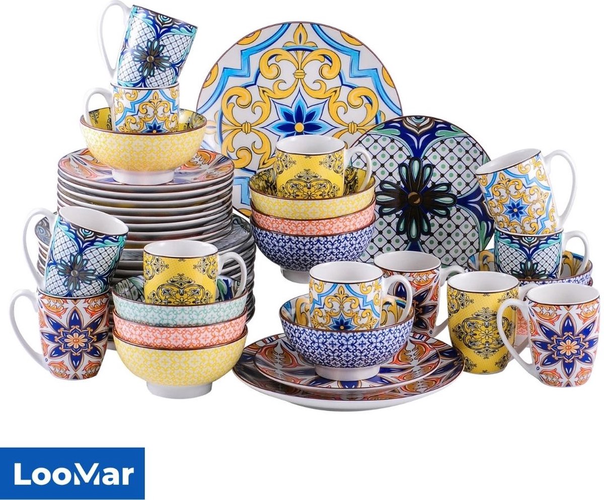 LooMar Serviesset – 48 delig – 12 persoons – Porselein - Luxe – Jasmin ...