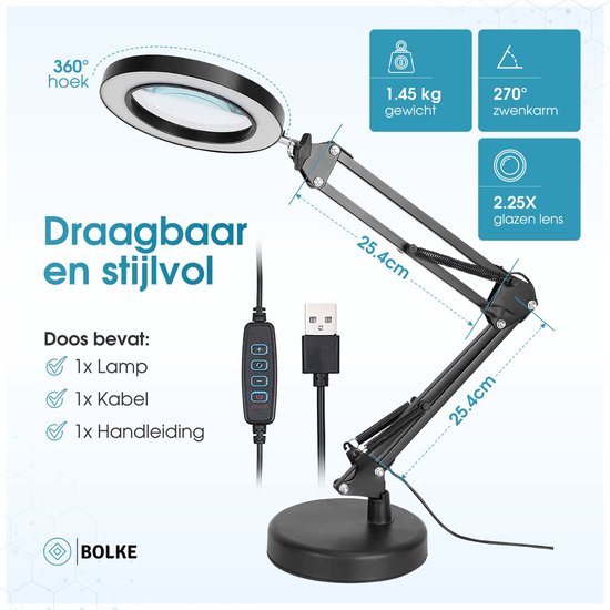 Bolke Loeplamp met LED Verlichting - Staande Tafellamp - Vergrootglas ...