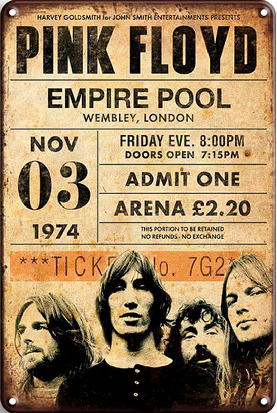 Signs-USA - Concert Sign - metaal - Pink Floyd - 1974 Empire Pool ...