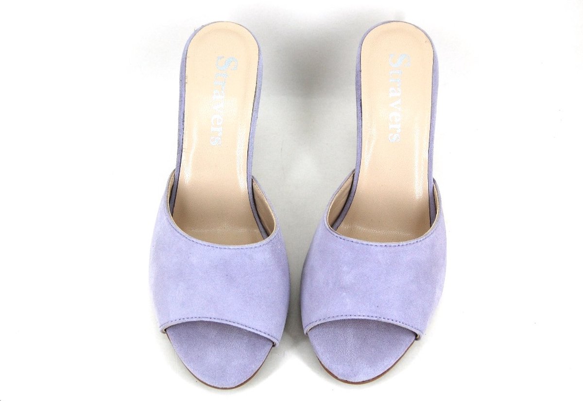 Stravers - Luxe Lila Muiltjes met Hak Maat 45 Grote Maten Slippers Hoge ...