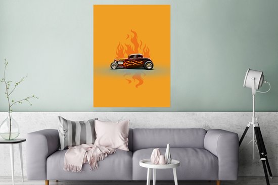 Poster Auto - Vlammen - Rood - Vintage - 90x120 cm | bol.com