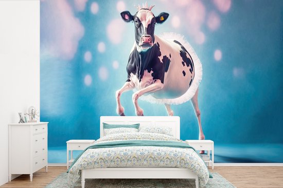 Behang - Fotobehang Koe - Kroon - Ballet - Blauw - Roze - Kinderen ...