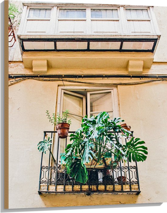 Hout - Balkon met Groene Planten - 75x100 cm - 9 mm dik - Foto op Hout ...