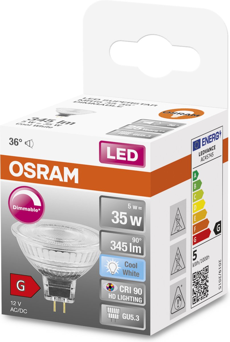 Osram Superstar LED GU5.3 Spot Helder 5W 345lm - 940 Koel Wit | Dimbaar - Beste... | bol.com