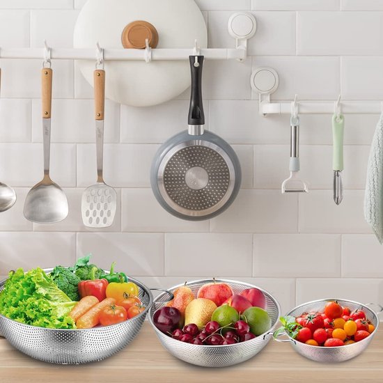 Vergiet Set van 3 RVS Vergieten met Handvat Microgeperforeerde Pasta ...