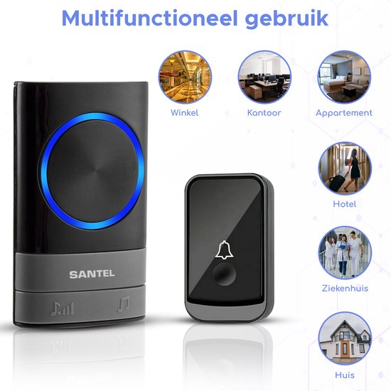 Santel TS21 - Zwart - Draadloze Deurbel - Plug & Play - IP44 Waterdicht ...