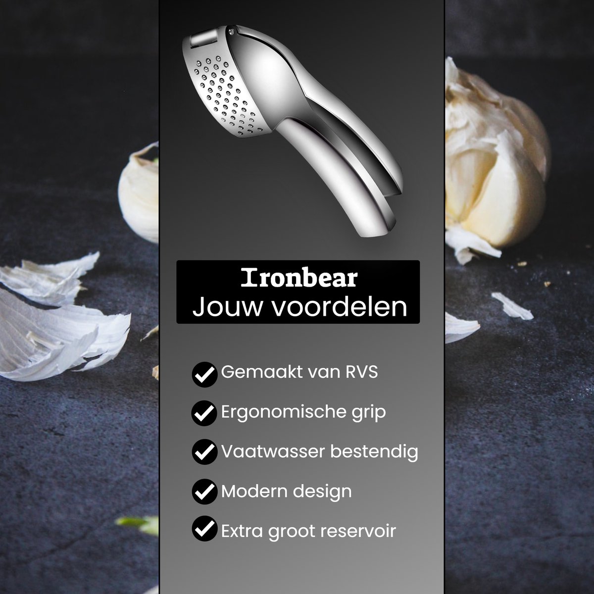 Ironbear® Knoflookpers - Gemberpers - Handpers - Roestvrij Staal ...