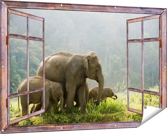 Gards Tuinposter Doorkijk Olifanten Familie in de Jungle - Olifant ...