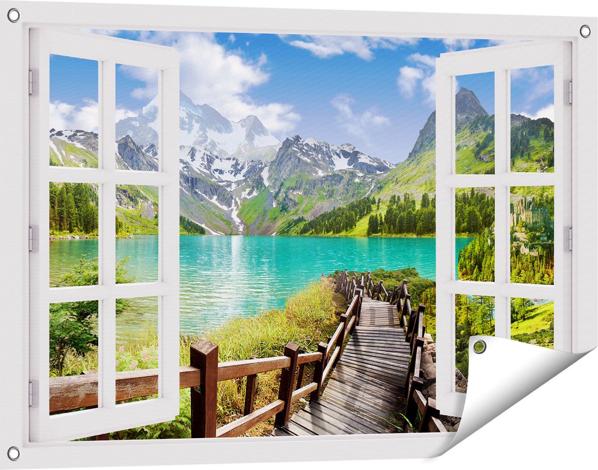 Gards Affiche de jardin Chemin transparent vers un lac Blauw limpide ...