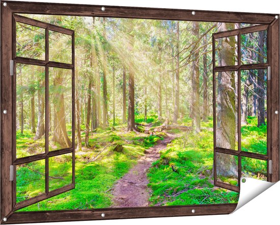 Gards Tuinposter Doorkijk Pad in Bos met Zon tussen de Bomen - 150x100 ...