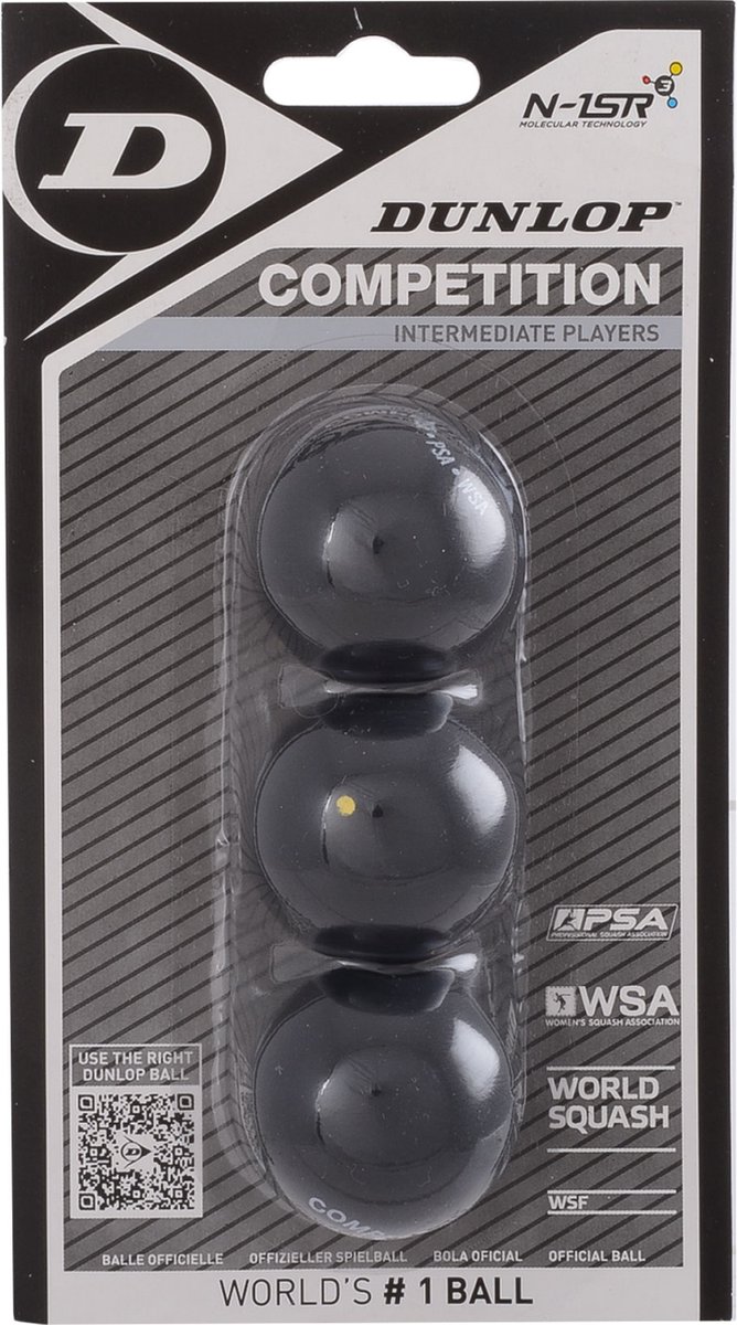 Dunlop Competition Squashbal - Squashbal - 3 Ballen - 1 Gele Stip | bol