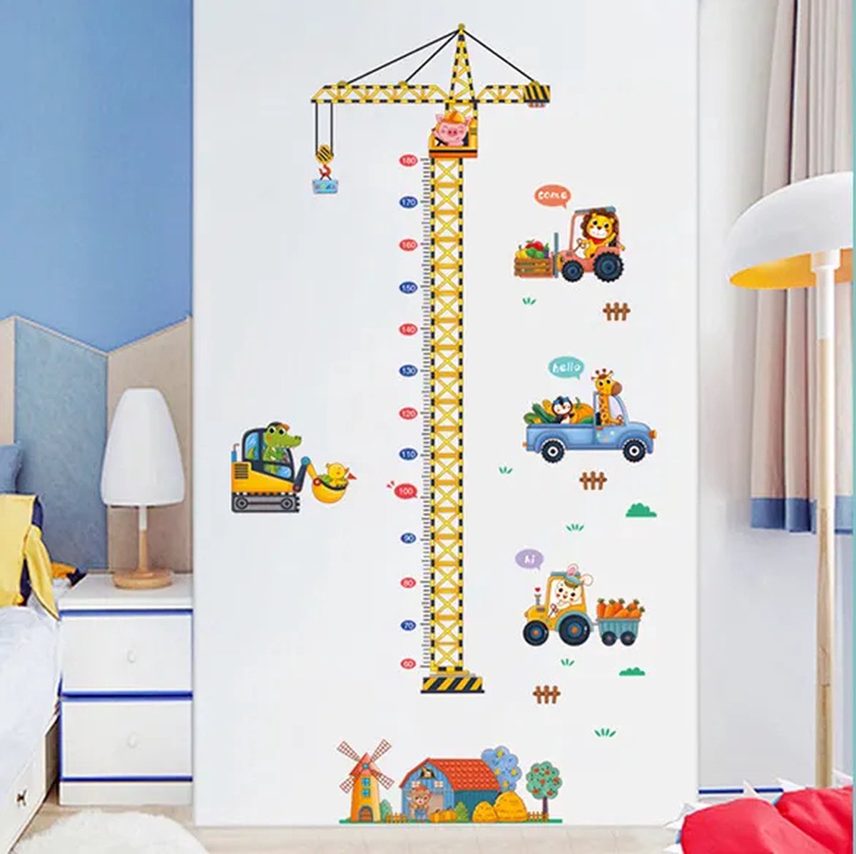 Kinderkamer Stickers - Hijskraan met meetlat - Babykamer - Stickers ...