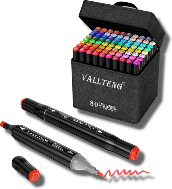 80-delige set permanente kunstmarkers - Twin Tip ontwerp met brede en ...