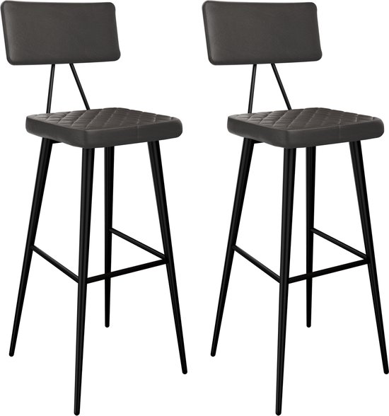 Barstoel Antraciet - Set van 2 - Kunstleer Zitting met Rugleuning en ...