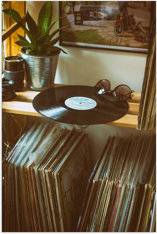 Poster (Mat) - Platen in Platenhoezen in Kast - 100x150 cm Foto op ...