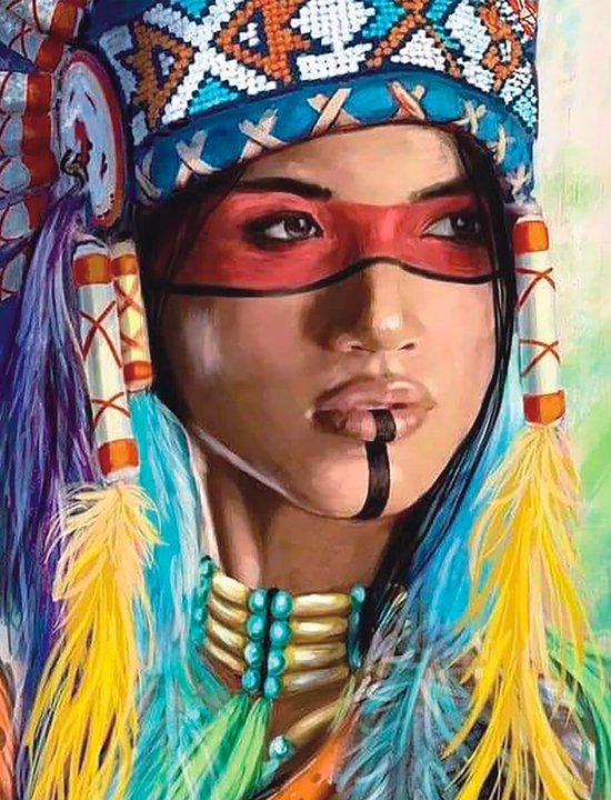 Diamond Painting Native American Woman 40 x 50 cm ronde steentjes met ...