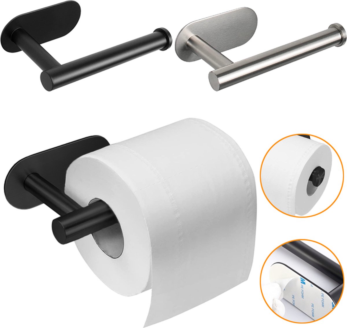 Zelfklevende Wc Papierrolhouder | Zwart | | bol.com