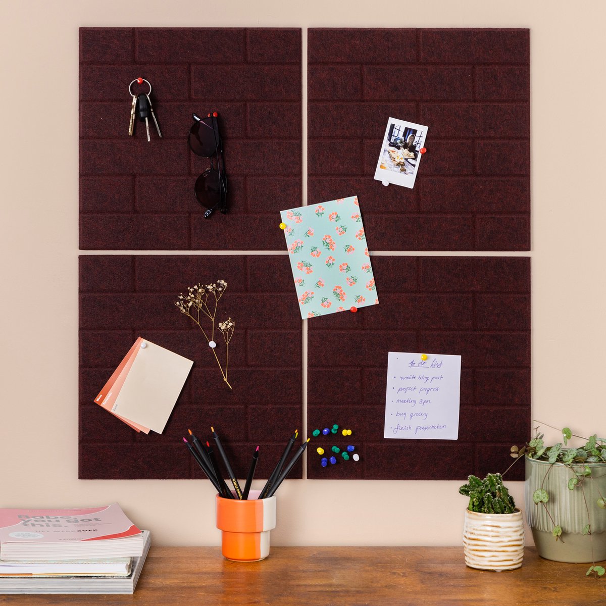 Vita Autentica Prikbord/Memobord Vilt Zelfklevend – Set van 4 stuks – Baksteen Reliëf... | bol.com